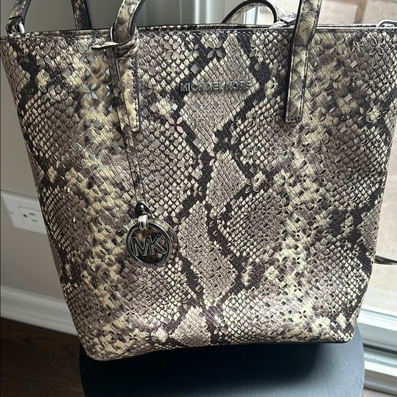 Michael Kors | Bags | Michael Kors Snake Print Tote Bag Brown | Poshmark